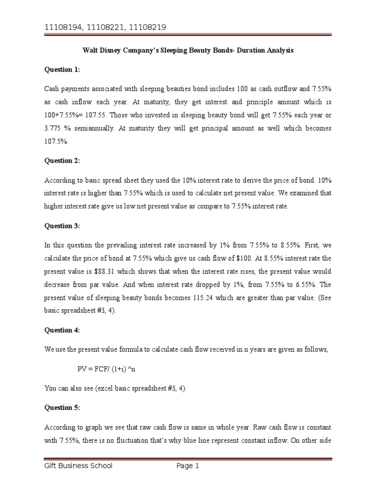 Disney Sleeping Beauty Bonds Duration Analysis | PDF | Bond Duration ...