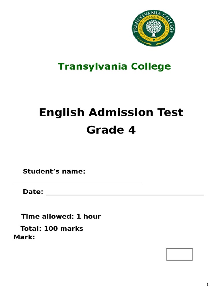 Admission Test Grade 4 | PDF