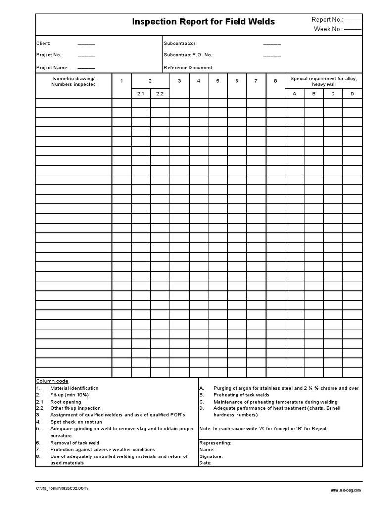 Inspection Report For Field Weld | PDF