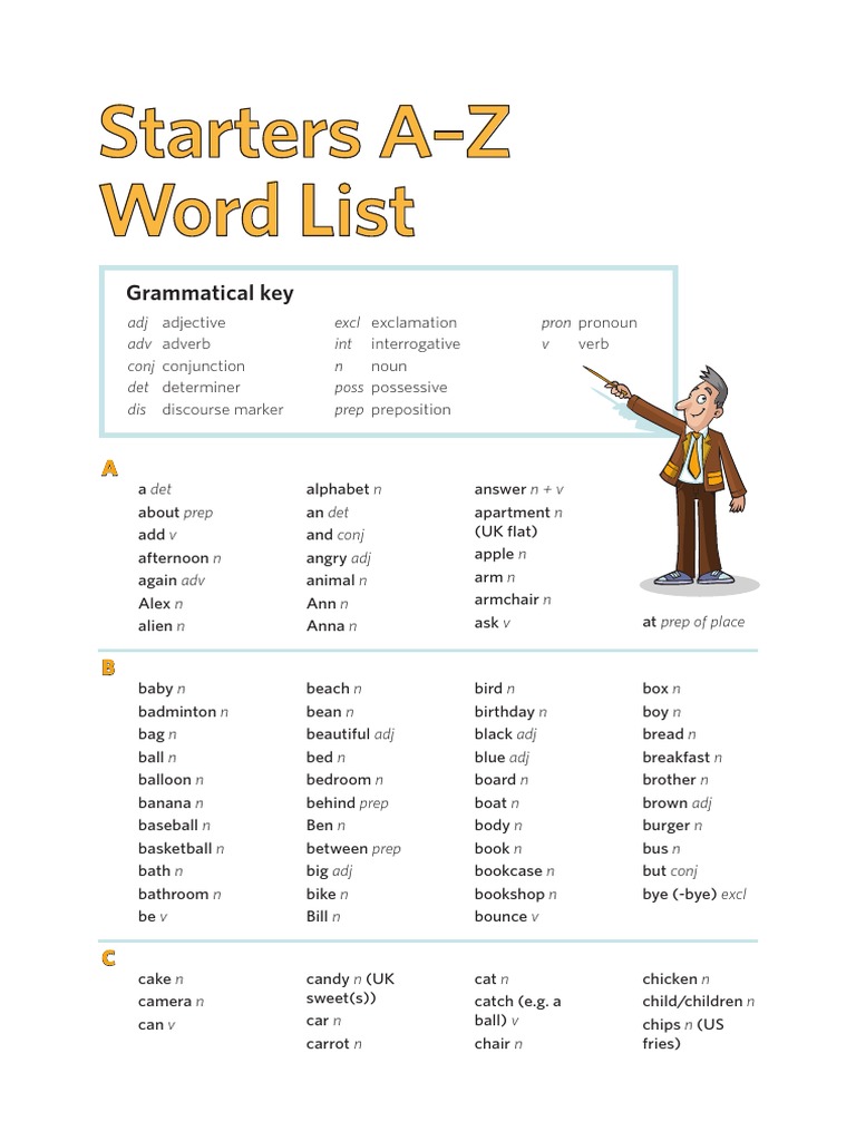 YLE Starters Word List | PDF | Adjective | Linguistic Typology