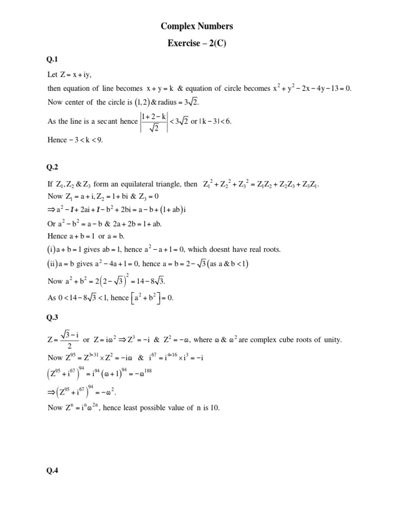 Complex Numbers Exercise - 2 (C) | PDF | Trigonometric Functions ...