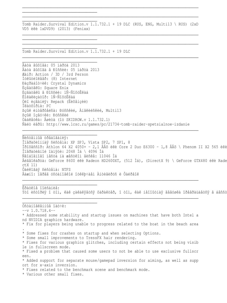 Info - Tomb Raider - Survival Edition.v 1.1.732.1 + 19 DLC | PDF | Hardware | Computing And ...