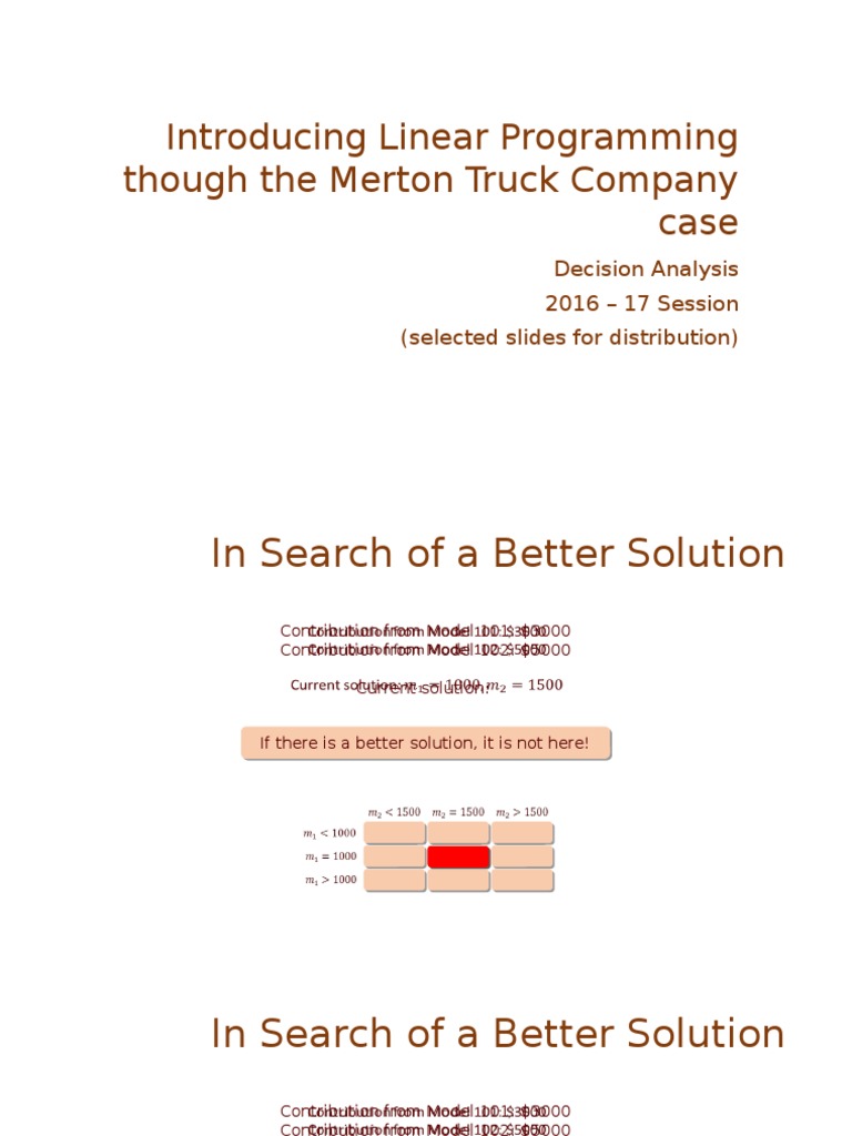 Introducing Linear Programming Though The Merton Truck Company Case ...