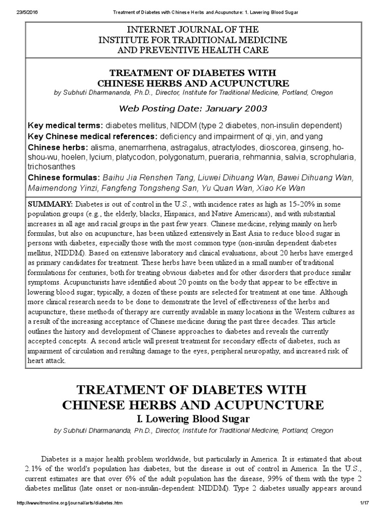 Diabetes Treatment with Chinese Herbs | PDF | Diabetes Mellitus ...