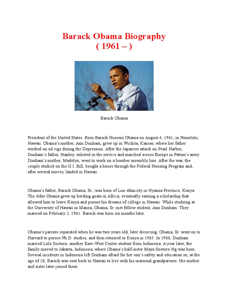 Barack Obama Biography | Download Free PDF | Barack Obama | First ...