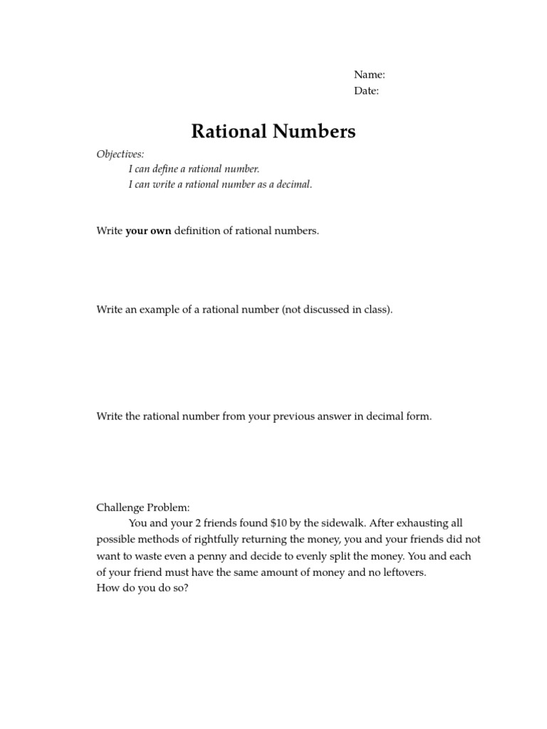 Rational Numbers: Objectives: I Can Define A Rational Number. I Can ...
