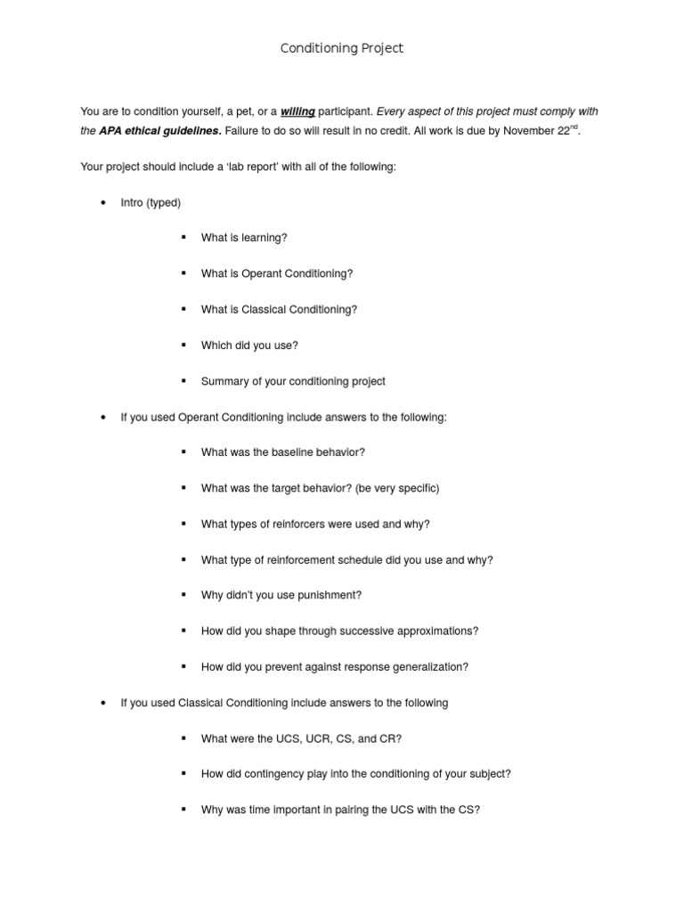 Conditioning Project | PDF | Classical Conditioning | Reinforcement