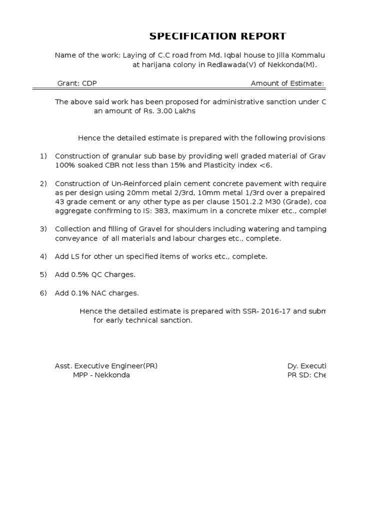 CC Road Estimate Redlawada | PDF | Road Surface | Construction Aggregate