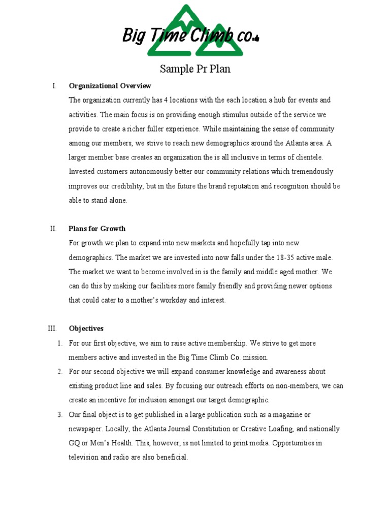 Sample PR Plan: Organizational Overview | PDF | Industrial Organization ...