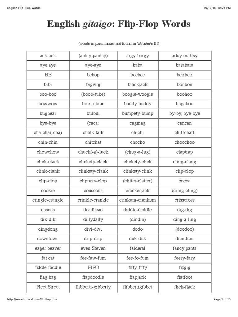 English Flip-Flop Words