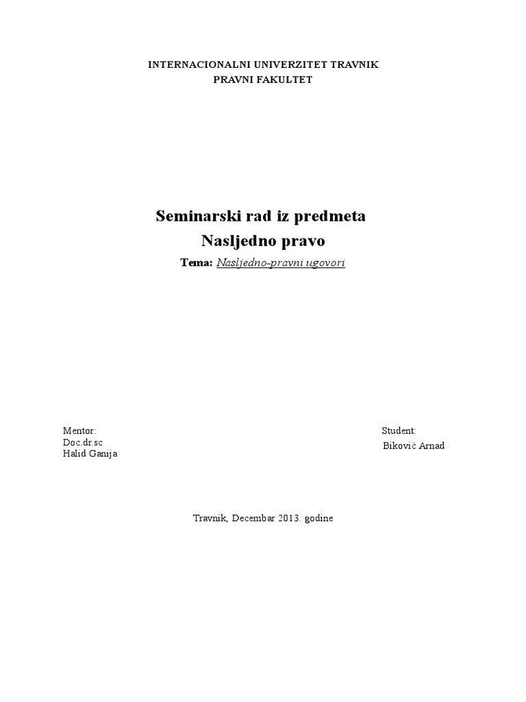Nasljedno Pravo Seminarski | PDF