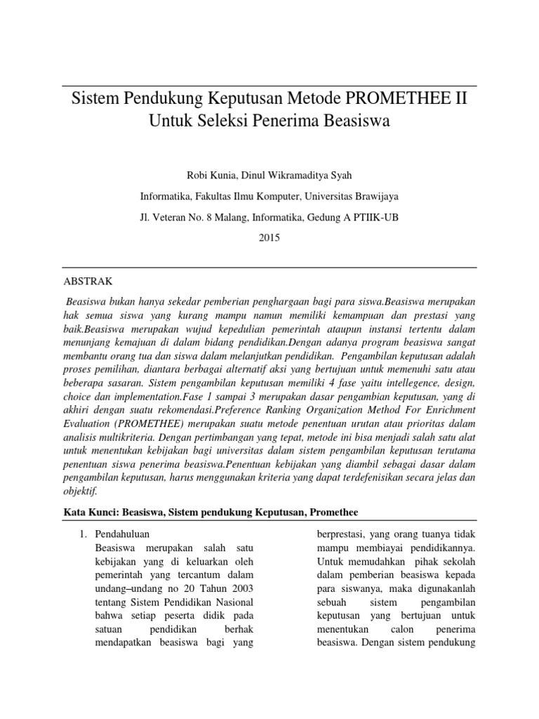 Sistem Pendukung Keputusan Metode PROMETHEE II Untuk Seleksi Penerima ...