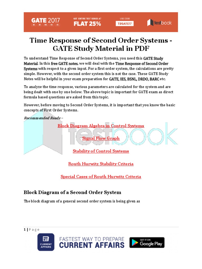 Time Response of Second Order Systems | PDF | Control Theory ...