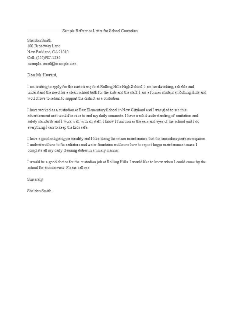 Sample Reference Letter For School Custodian | PDF | Career & Growth