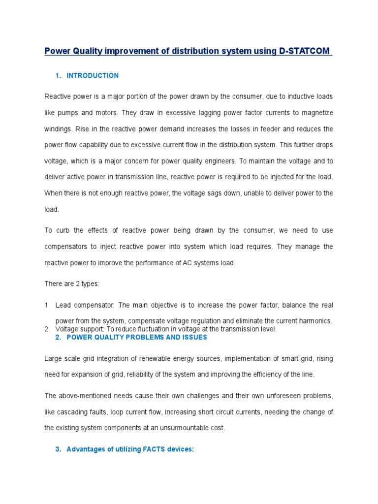 Power Quality Improvement of Distribution System Using D-STATCOM | PDF