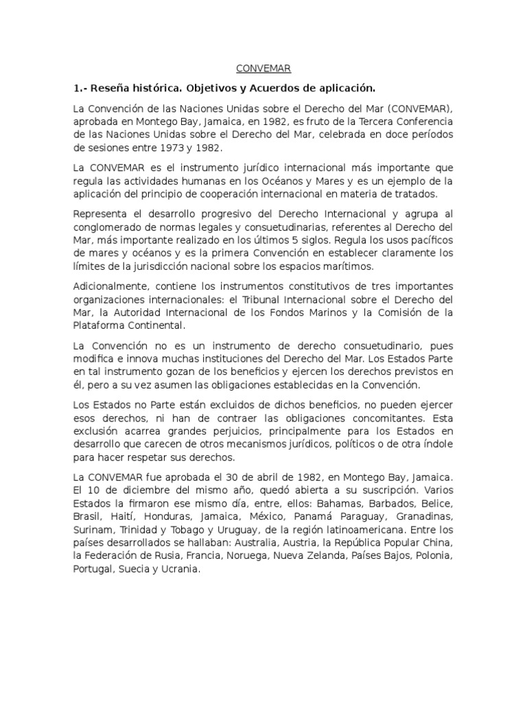 CONVEMAR | PDF | Convención de las Naciones Unidas sobre el derecho del ...