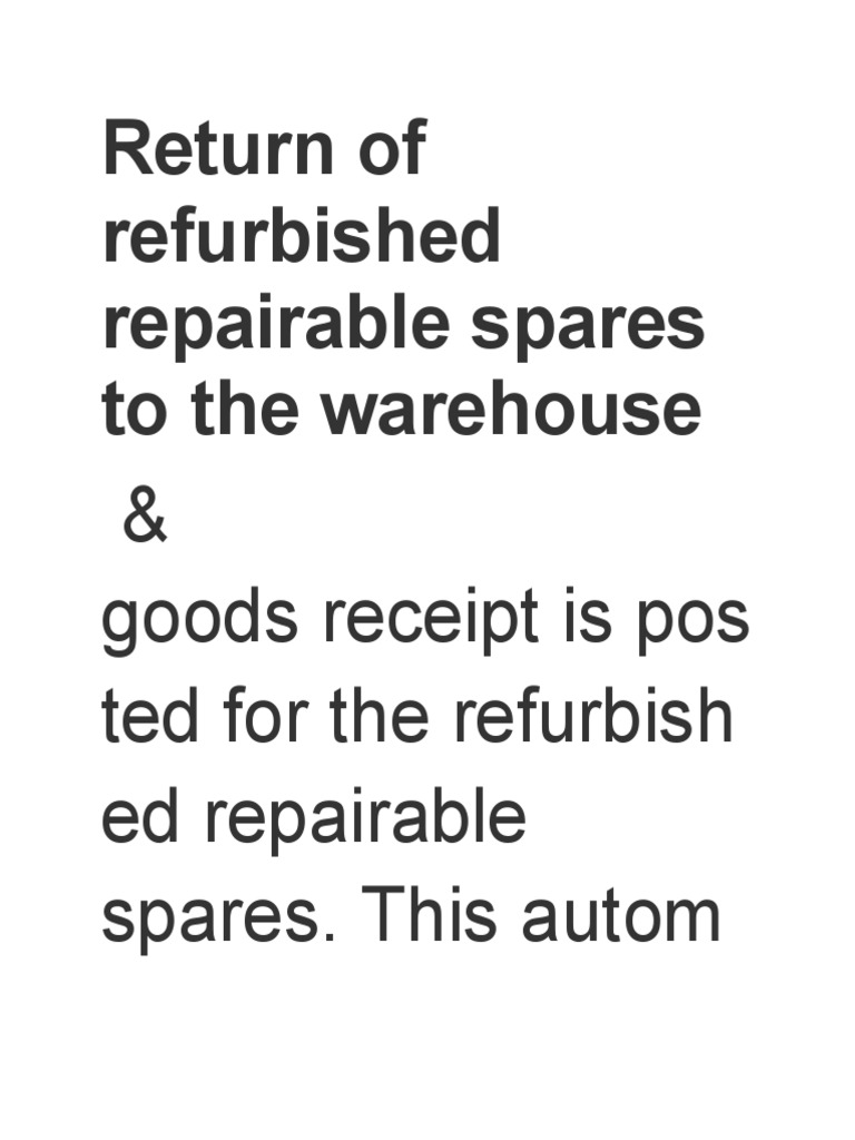 Return of Refurbished Repairable Spares To The Warehouse | PDF