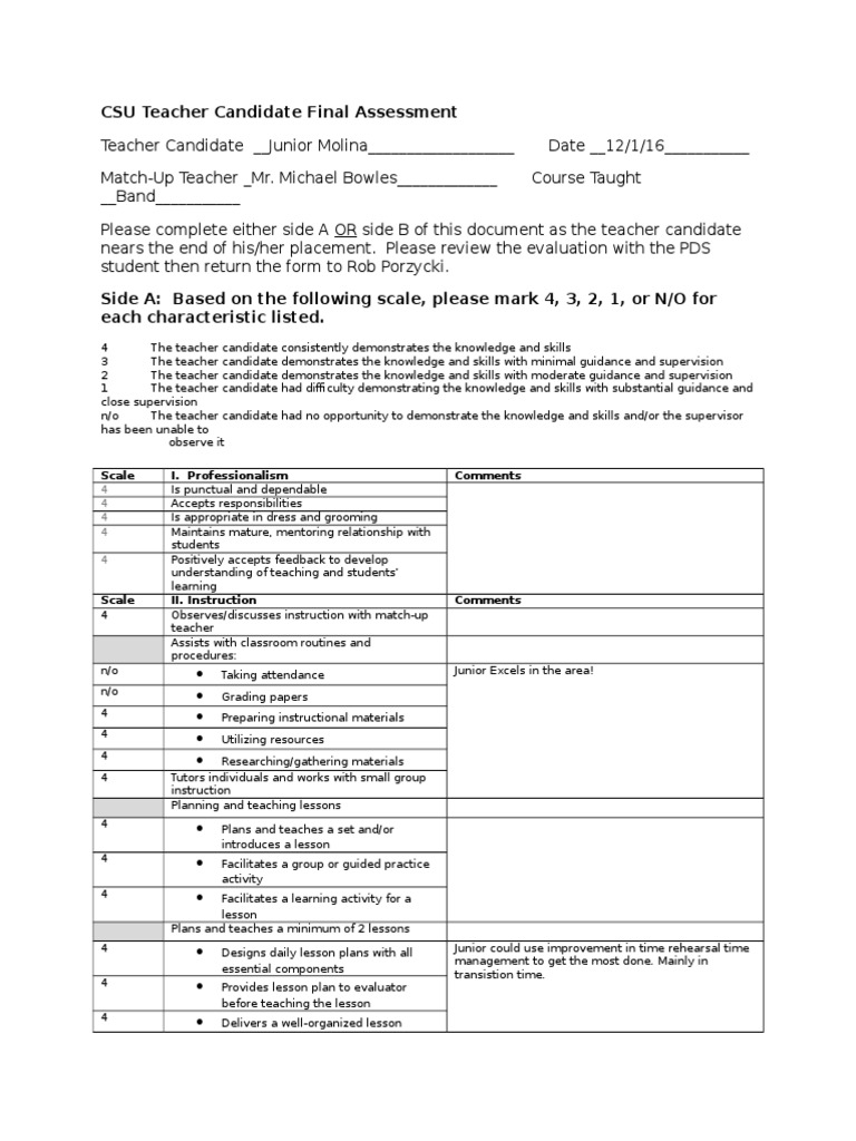 Csu Teacher Candidate Final Assessment | PDF | Lesson Plan | Teachers