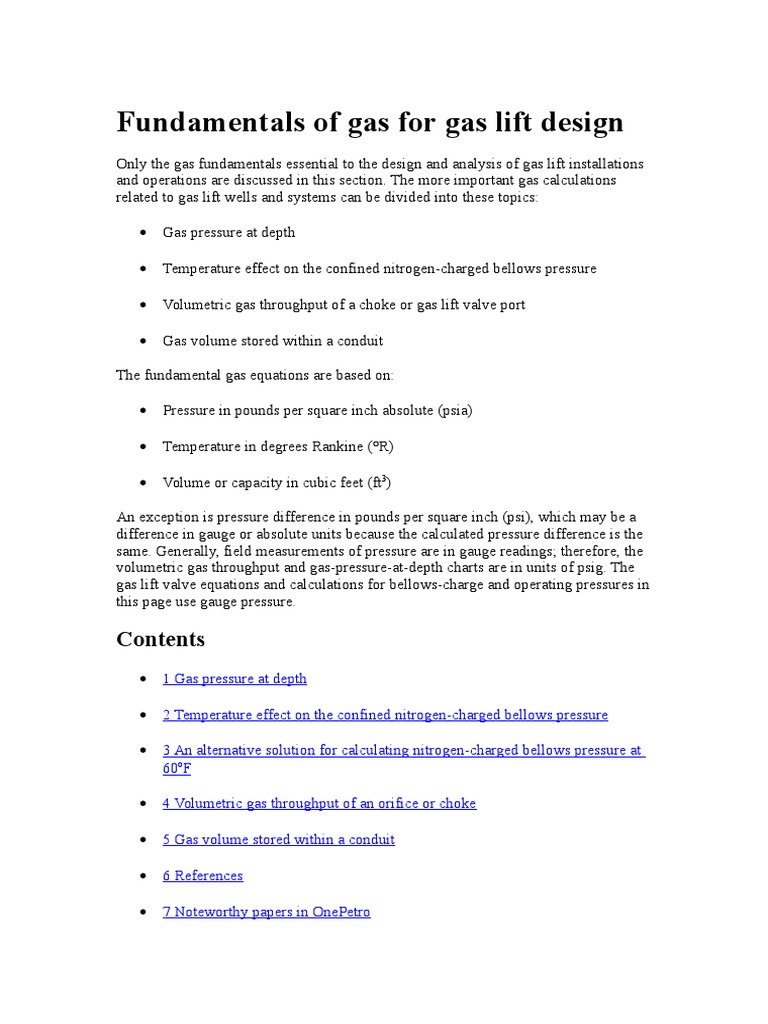Gas Lift Design Fundamentals | PDF | Gases | Pressure
