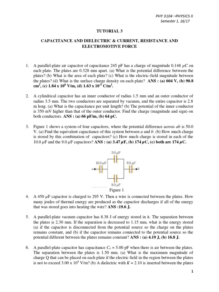 Tutorial 3 Qs | PDF | Capacitor | Force