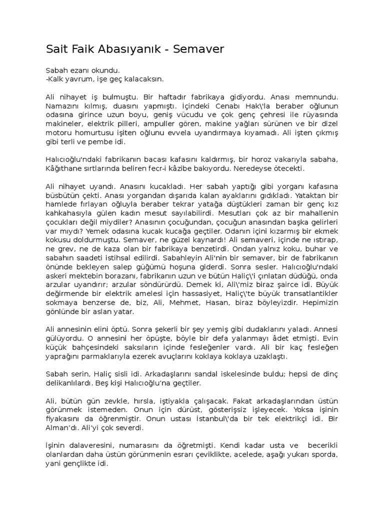 Sait Faik Abasıyanık SEMAVER | PDF