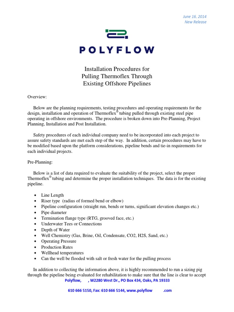 Polyflow Offshore Pull Through Procedure | PDF | Pipeline Transport ...