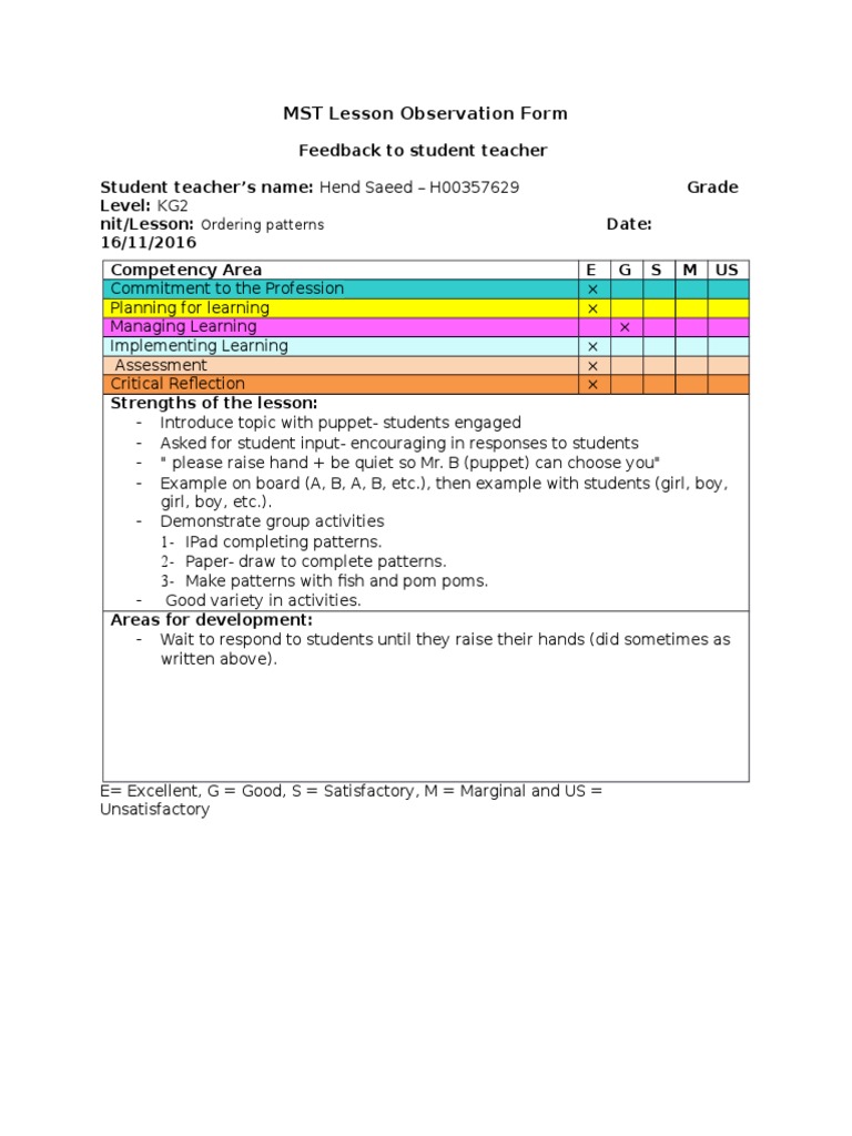 Epc 1903 - MST Lesson Observatiobn - Patterns | PDF | Applied Psychology | Educational Psychology