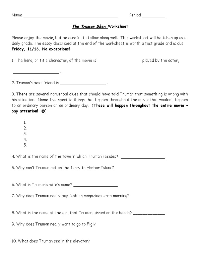 Truman Worksheet | PDF | Essays