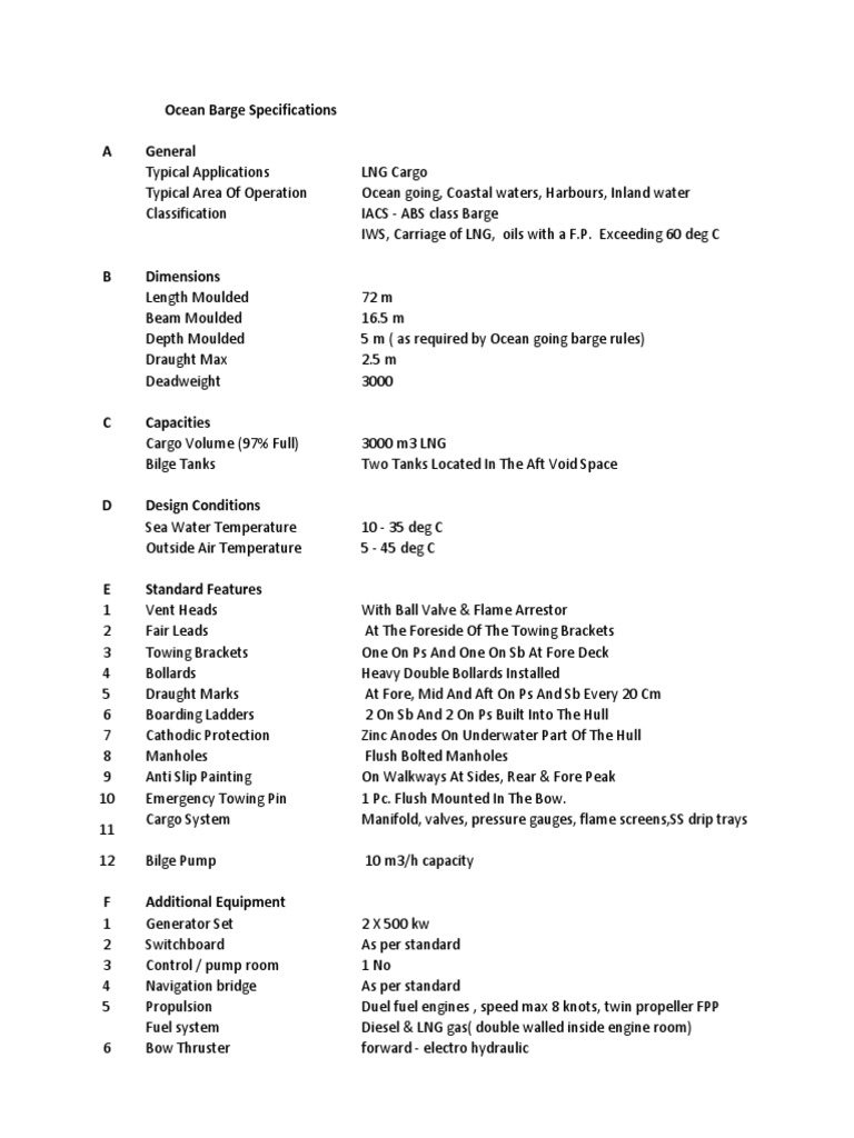 LNG Barge Design Specifications | PDF | Liquefied Natural Gas | Water ...
