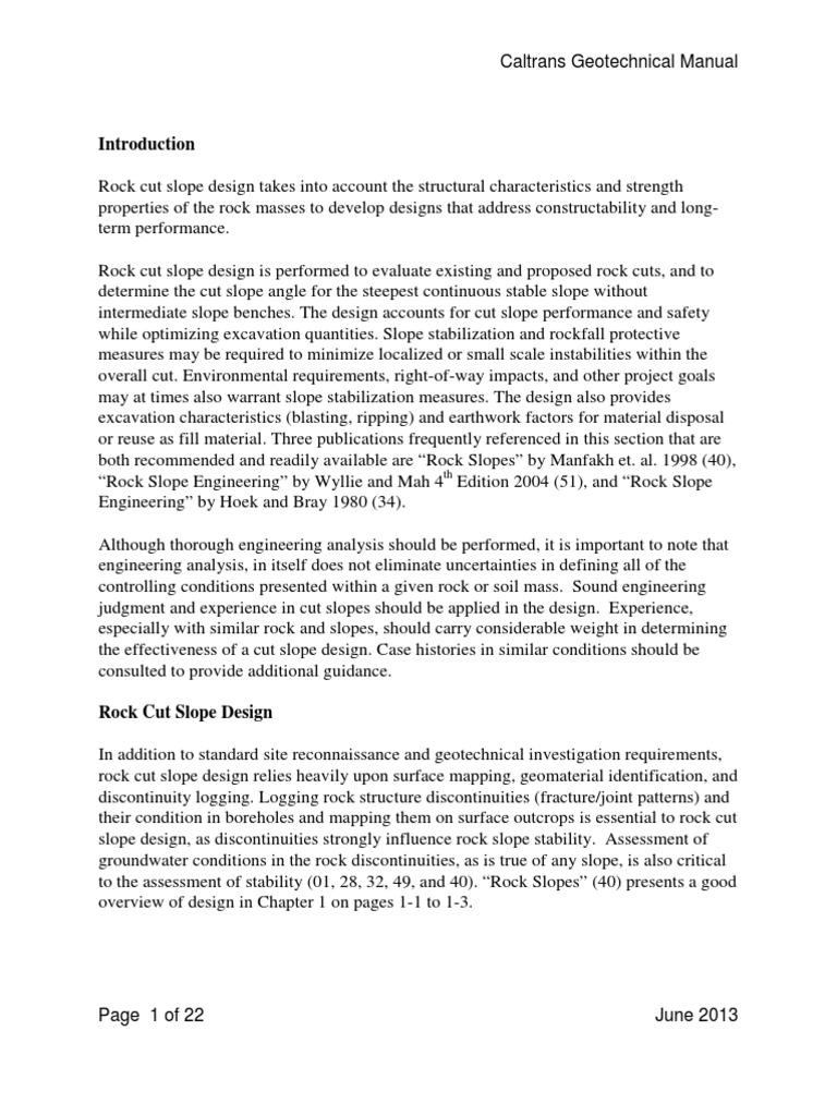 Rock Cut Slope Design Guidelines | PDF | Geotechnical Engineering ...