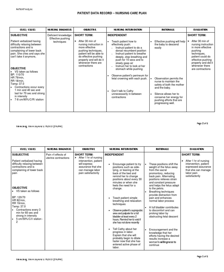 DR NCP 2 | PDF | Childbirth | Pain
