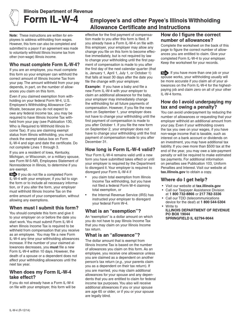 2016-2017 - State Form IL-W-4 | PDF | Withholding Tax | Irs Tax Forms