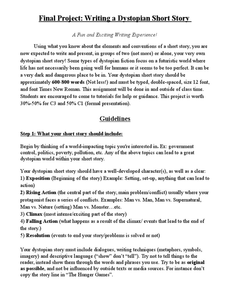 Dystopian Short Story Project Guide | PDF | Dystopia | Foods