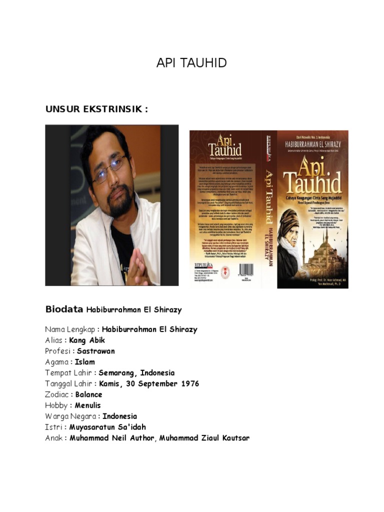 Biografi Dan Unsur Ekstrinsik Novel API Tauhid | PDF | Agama ...