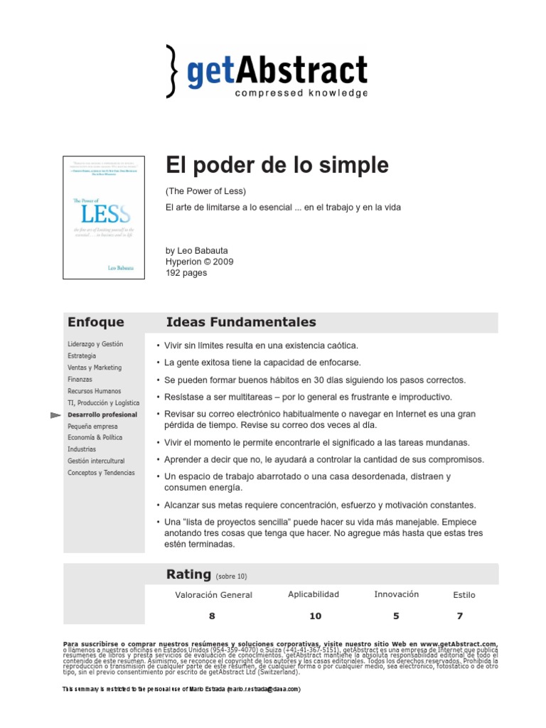El Poder de Lo Simple Babauta Esp | PDF | Correo electrónico | Internet