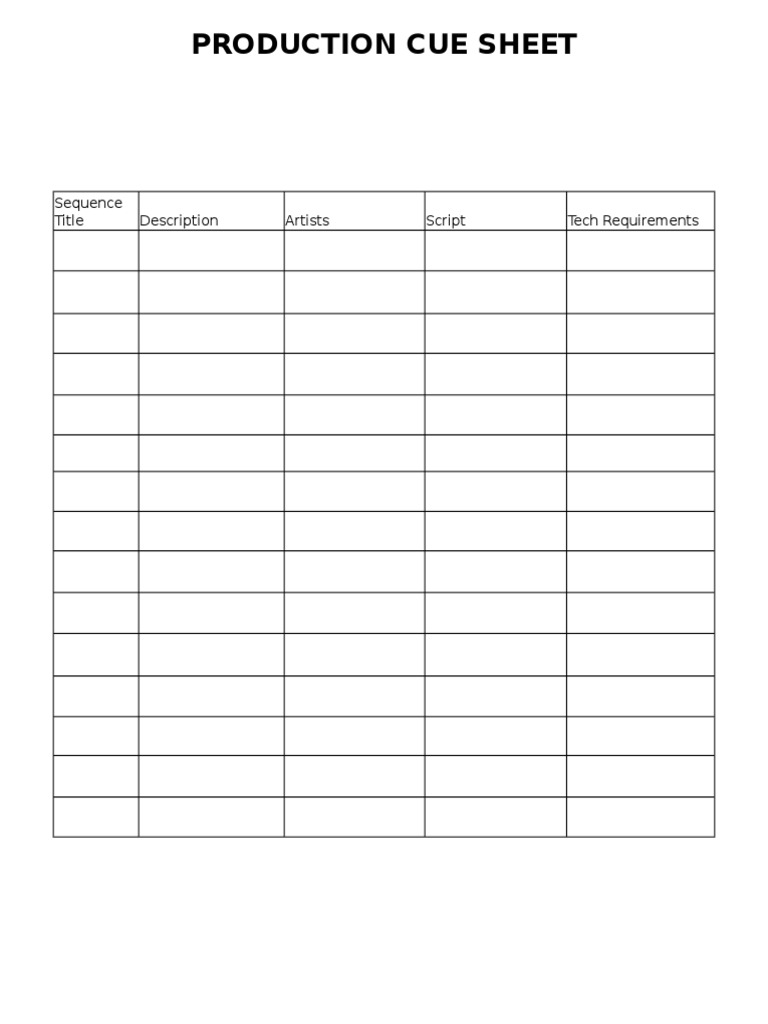 PERF I Production Cue Sheet | PDF