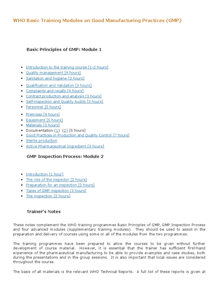 WHO GMP Basic Training Modules | PDF | Pharmaceutical | Business