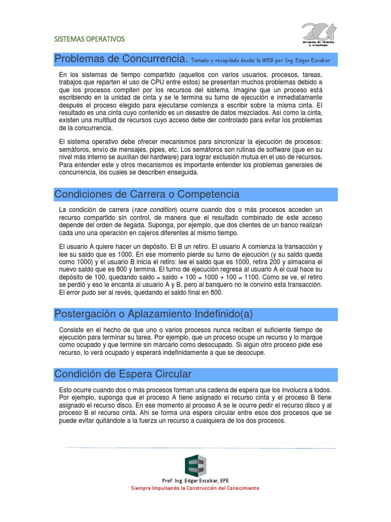 Problemas de Concurrencia | PDF | Sistema operativo | Arquitectura de ...