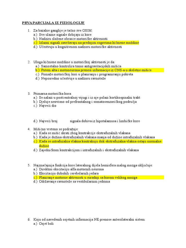 Prva Parcijala Iz Fiziologije | PDF