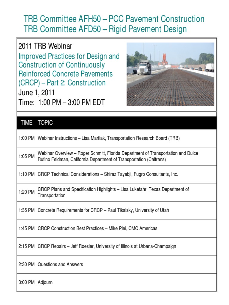 Improved Practices for Construction of CRCP: Concrete Requirements and ...