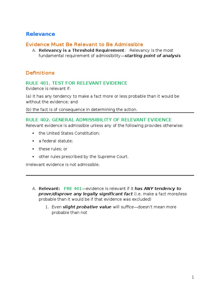 Understanding FRE 401: Relevance of Evidence | PDF | Evidence (Law ...