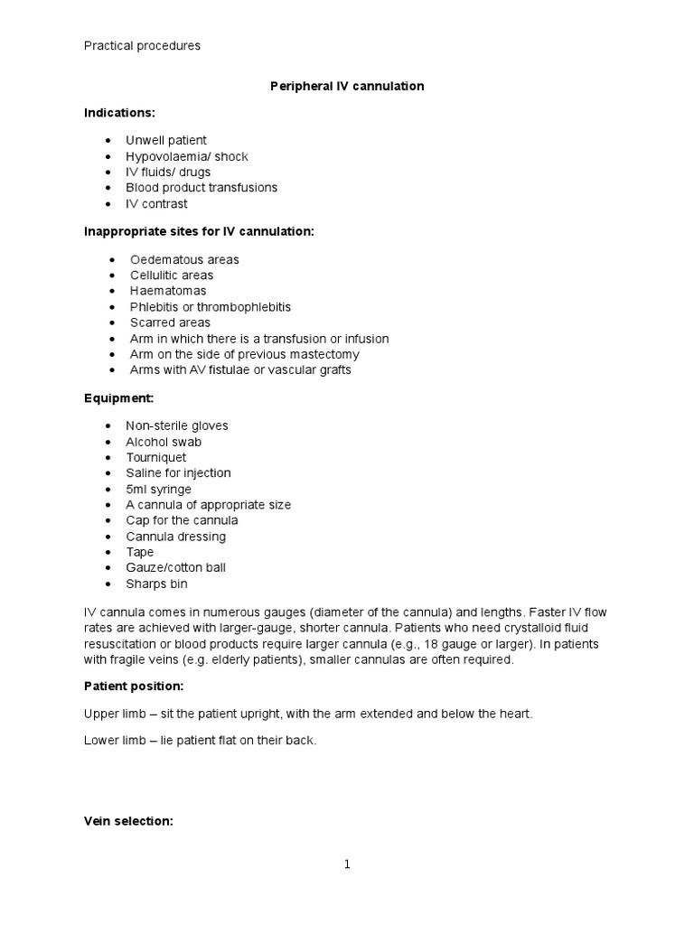 IV Cannulation: Indications and Procedure | PDF | Intravenous Therapy ...