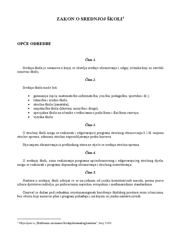 Zakon o Srednjoj Skoli PDF | PDF
