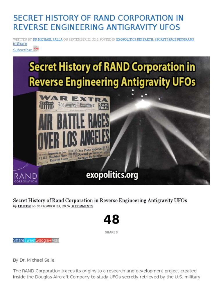 Secret History of Rand Corporation in Reverse Engineering Antigravity ...
