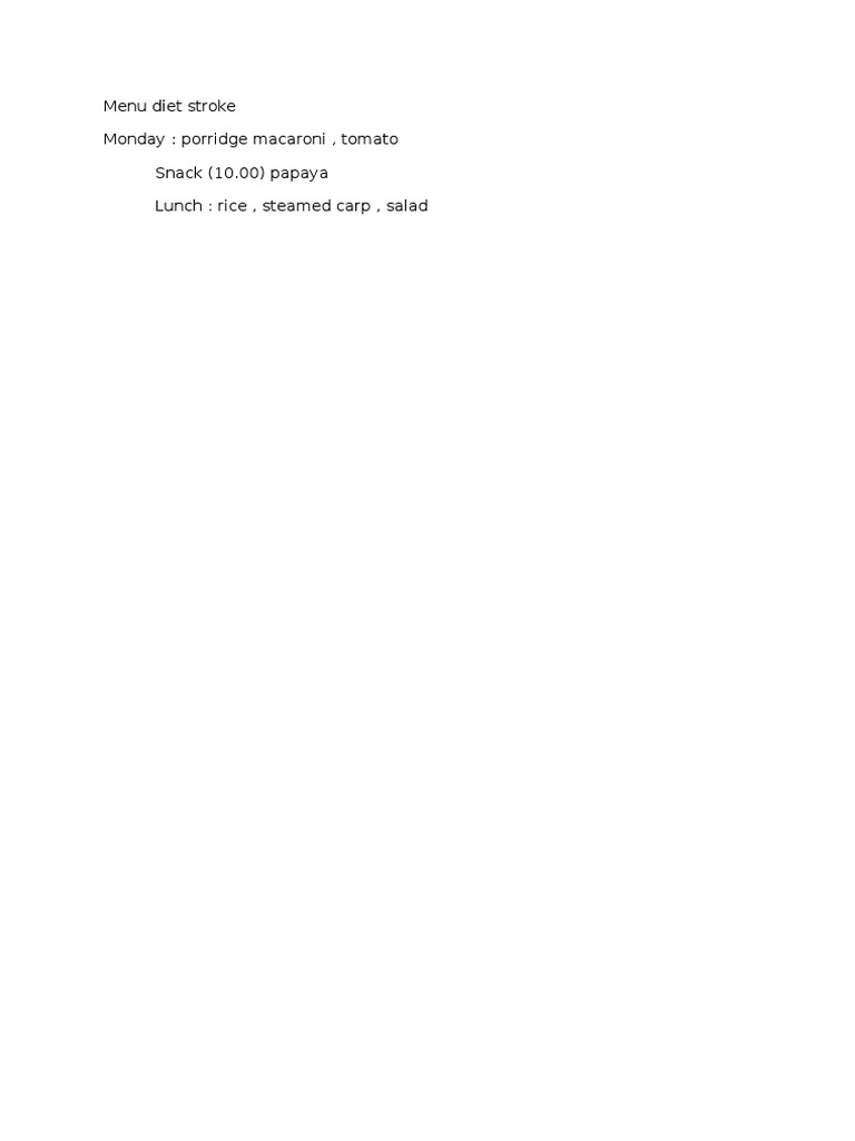 Stroke Recovery Menu Plan | PDF