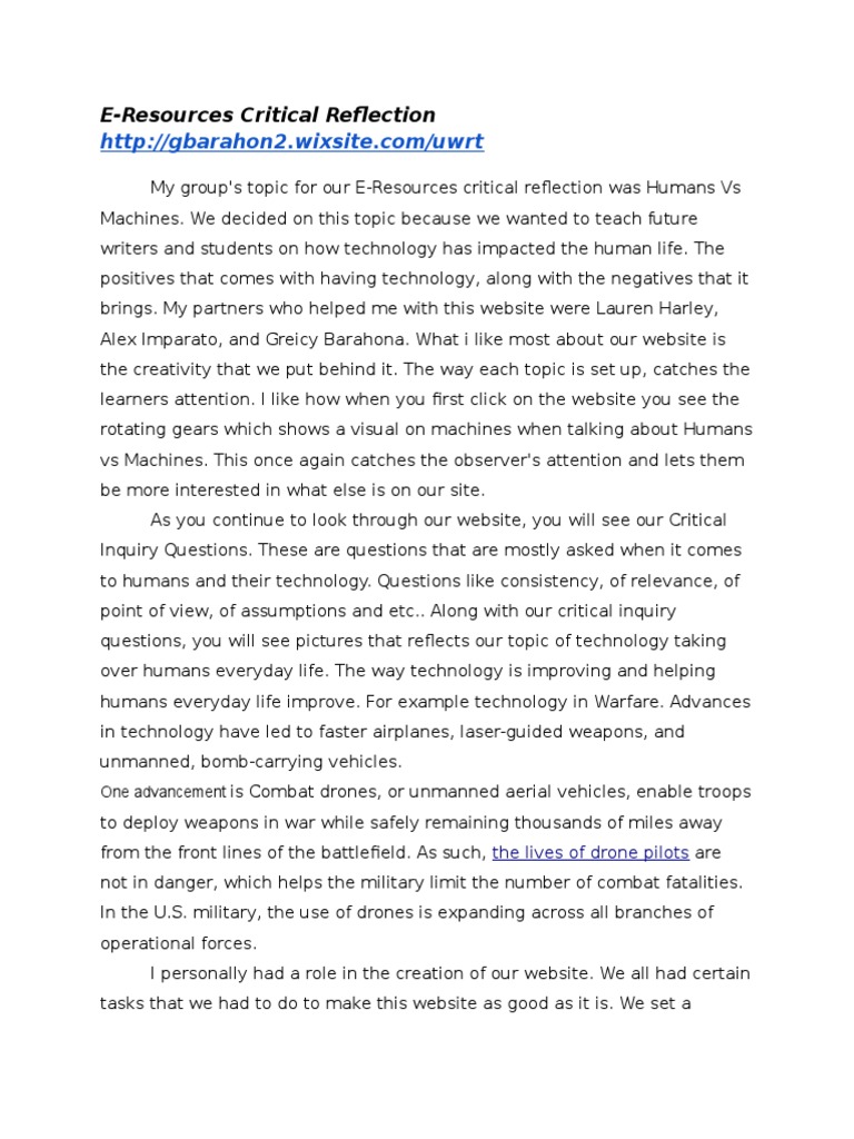 Humans vs Machines: E-Resources Reflection | PDF | Unmanned Aerial ...