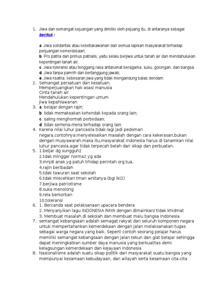 Jiwa Dan Semangat Kejuangan Asdfgh | PDF