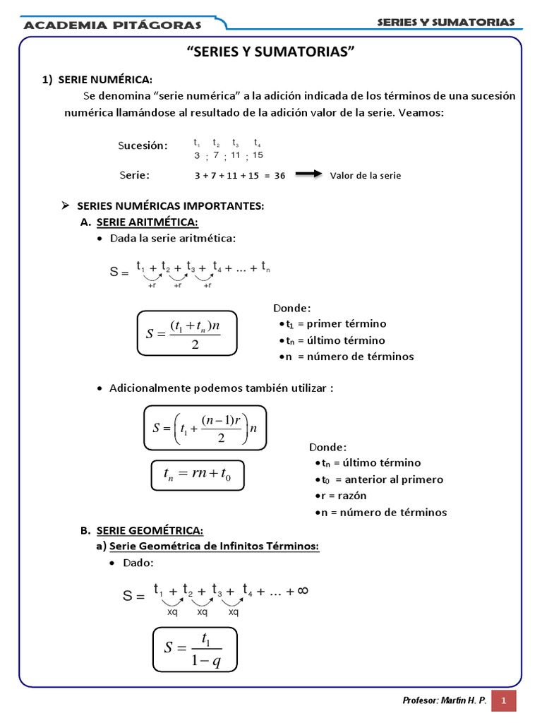 Formulario de Series y Sumatorias | PDF | Matemática Elemental | Teoría de los números