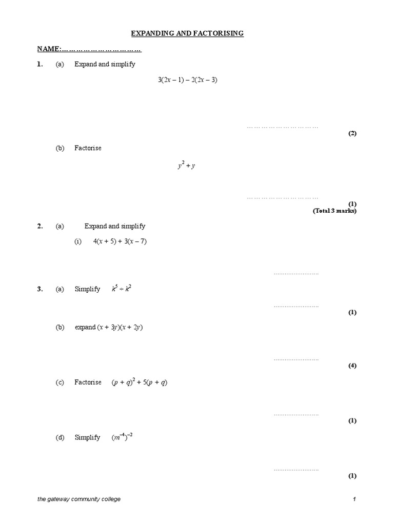 A Expanding and Factorising | PDF | Algebra | Teaching Mathematics