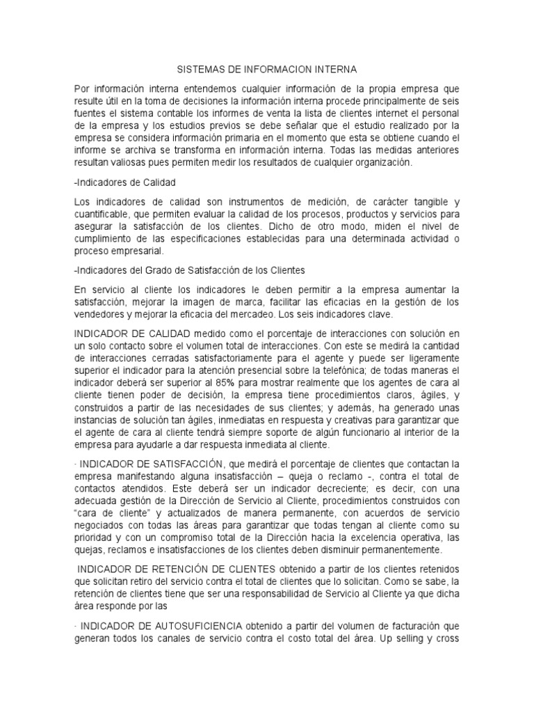 Sistemas de Informacion Interna | PDF | Marketing | Calidad (comercial)